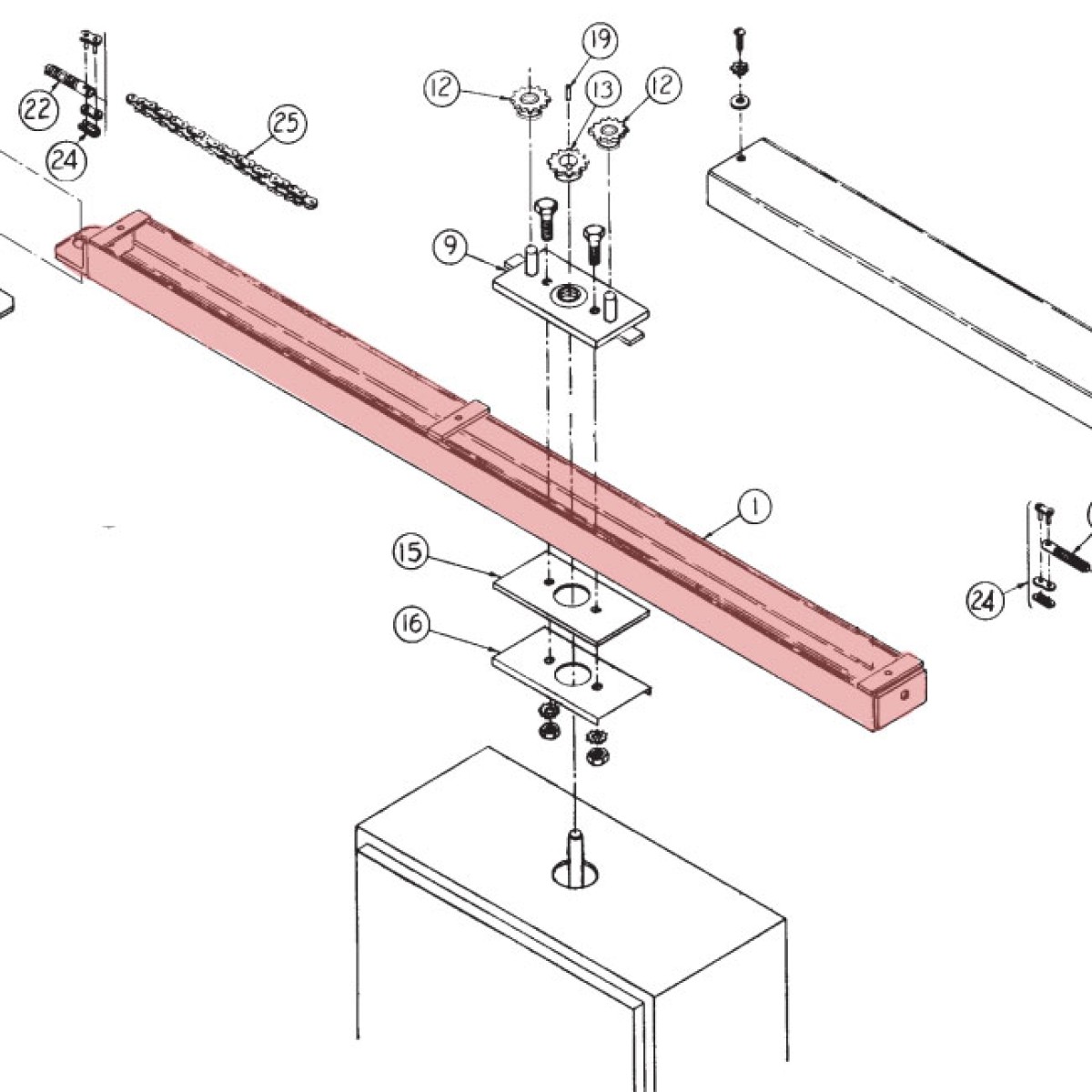 Linear / Osco 2110-312-BT Welded Rail Assembly 78" | Linear PRO Access - Linear Gate Operators